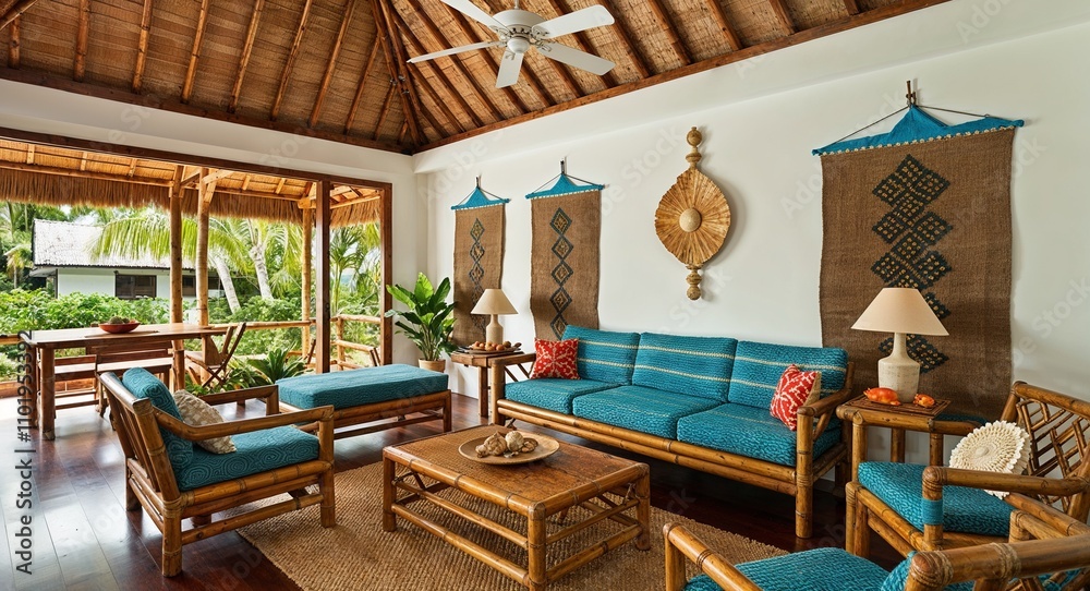 Filipino traditional interiors with bamboo furniture capiz shell ...