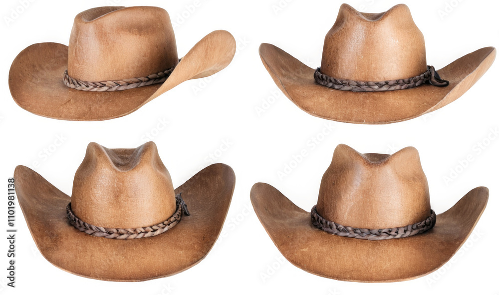 Variety of angles showcasing a stylish light brown cowboy hat with wide ...