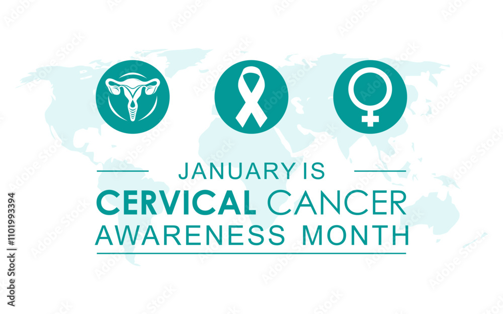 January is Cervical Cancer Awareness Month vector. Cervical cancer teal ...