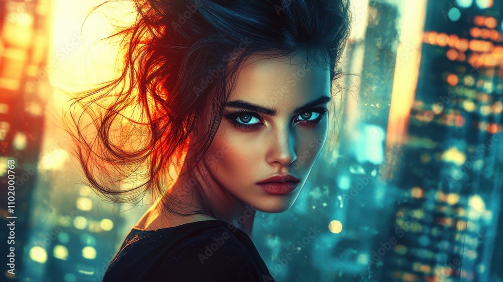 Confident woman portrait with bold hair urban setting gigapixel ...