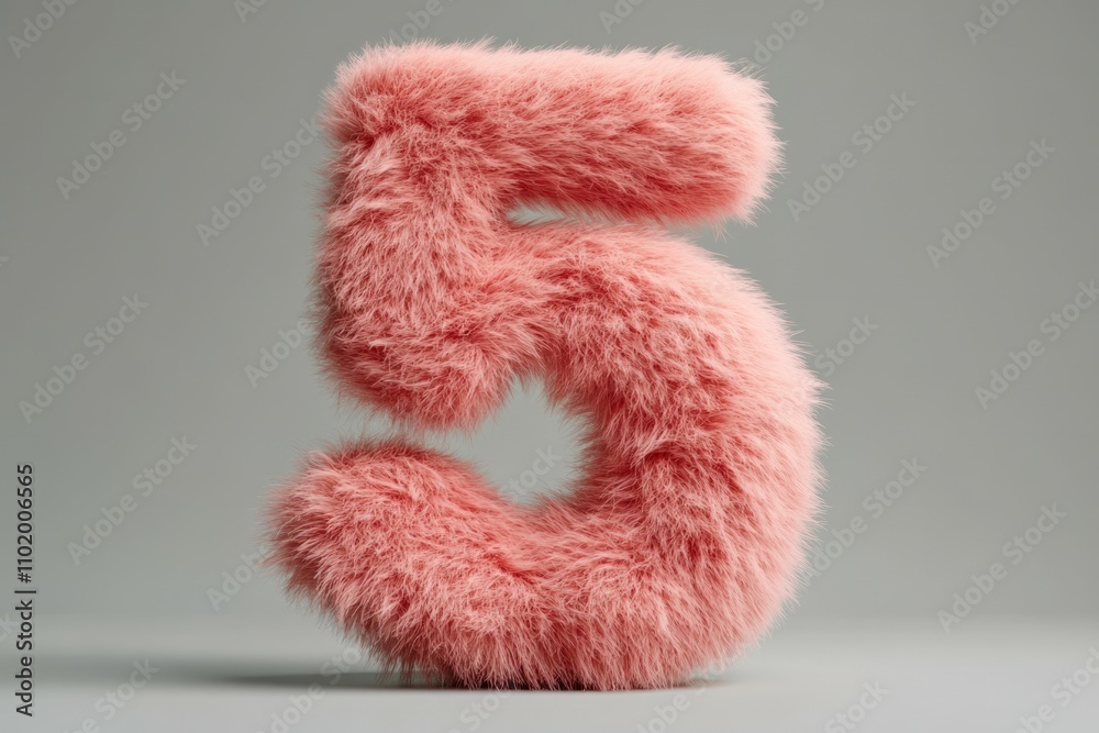 3d hairy fluffy font number 5, furry alphabet, pink number 5, five ...
