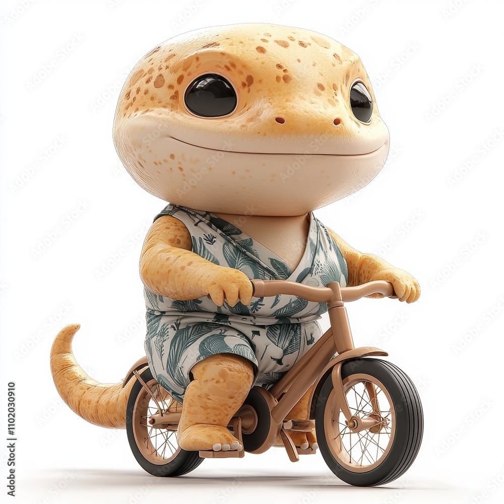 Cute Gecko on a Bike: A charming 3D rendering of a gecko wearing a ...