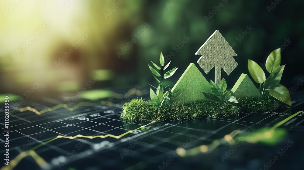 Stock market ticker with green arrows and renewable energy company ...