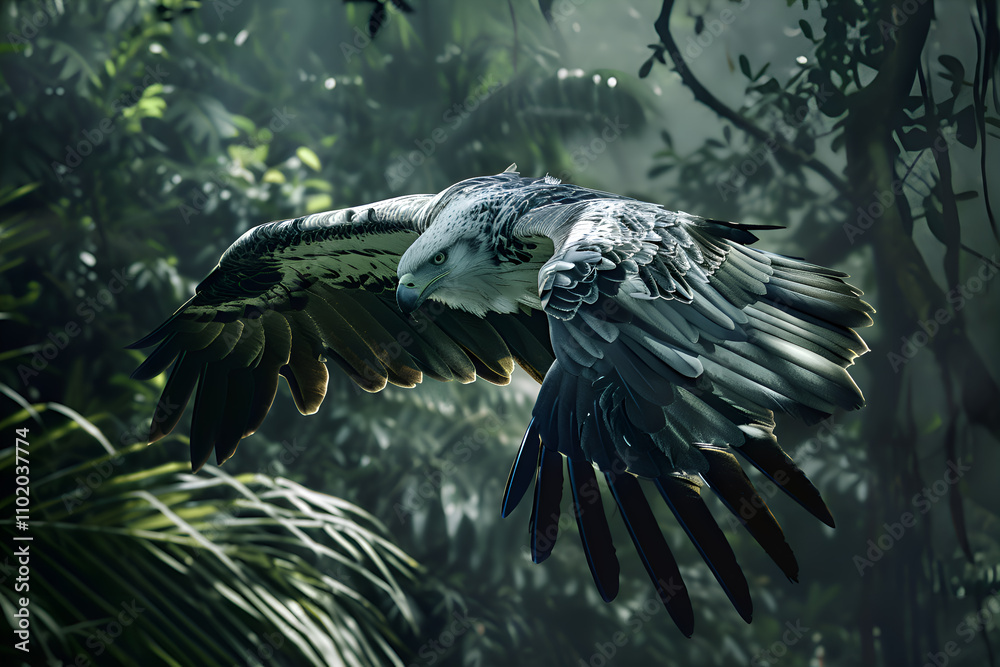 Harpy Eagle in mid-flight with its talons extended, hyper-realistic ...