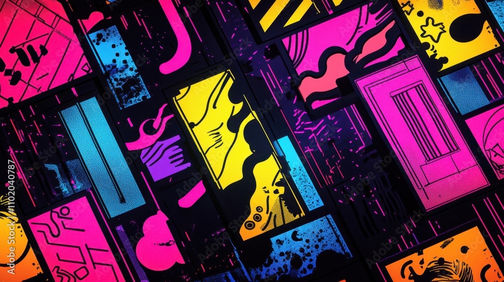 Dynamic floating panels and bold outlines define this vibrant wallpaper ...