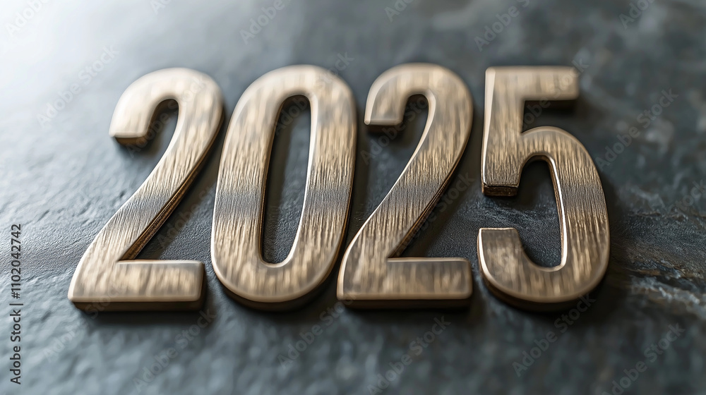 Modern "2025" in bold typography with metallic gradient textures Stock ...
