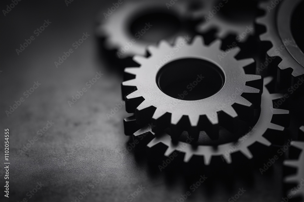 Interlocking Gears: A close-up of a cluster of metal gears, their teeth ...