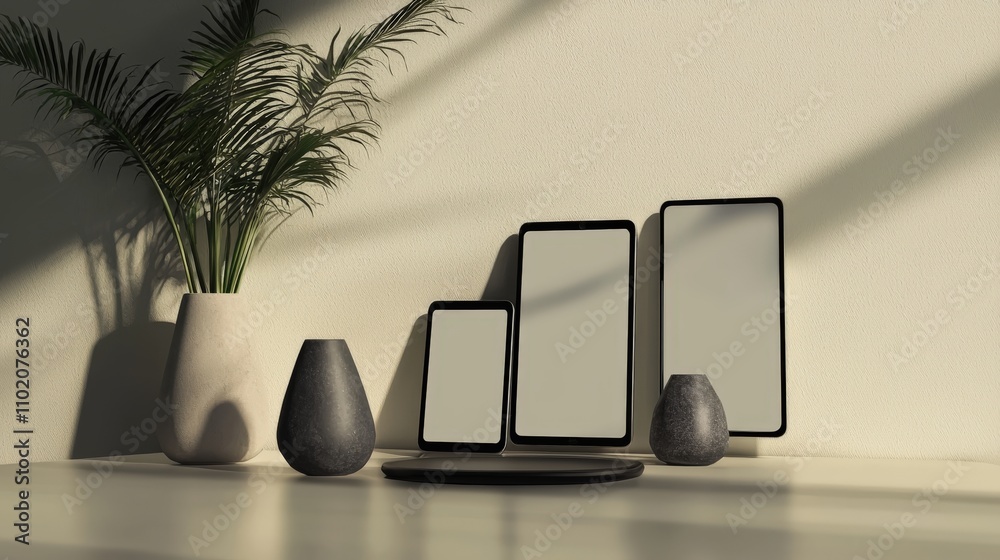 Digital visual mockup featuring realistic devices and decor home office ...