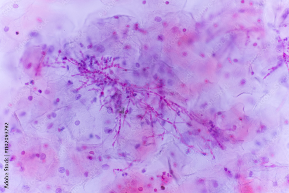 View in microscopic of Candidiasis, fungal infection (Yeast and ...