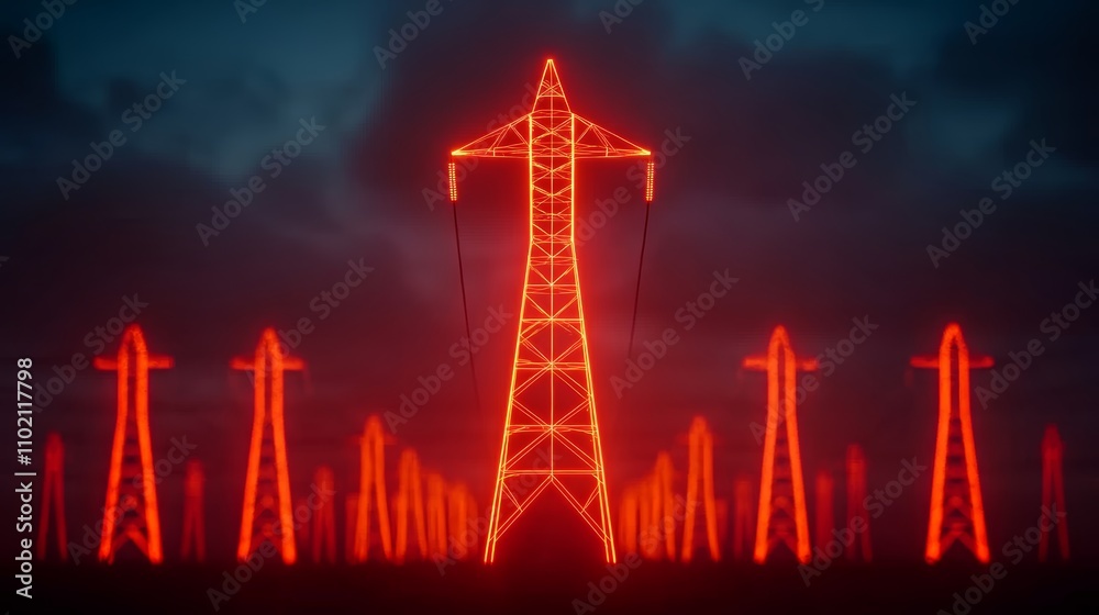 Red light illuminates tower at night, a dramatic display of urban ...