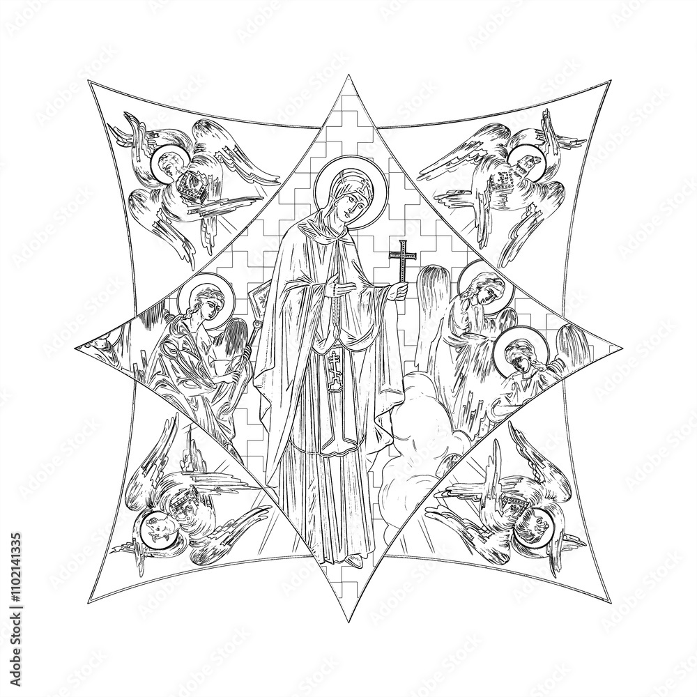 Saint Parascheva of the Balkans (name english). Cross dome with 4 ...