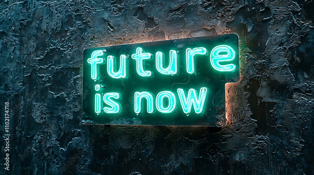 Glowing Neon Sign Displaying the Message Future is Now in Fluorescent ...