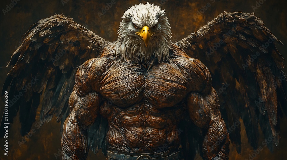 Muscular Eagle Headed Bodybuilder Flexing Wings in Triumphant Pose ...