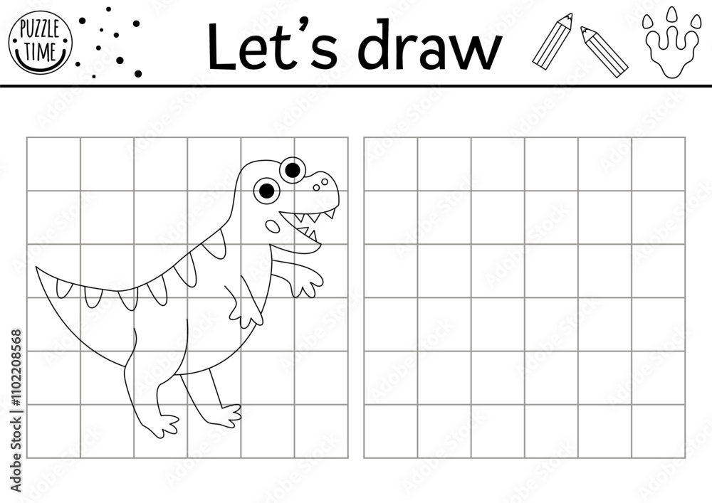 Draw the dinosaur. Vector prehistoric drawing practice worksheet with ...