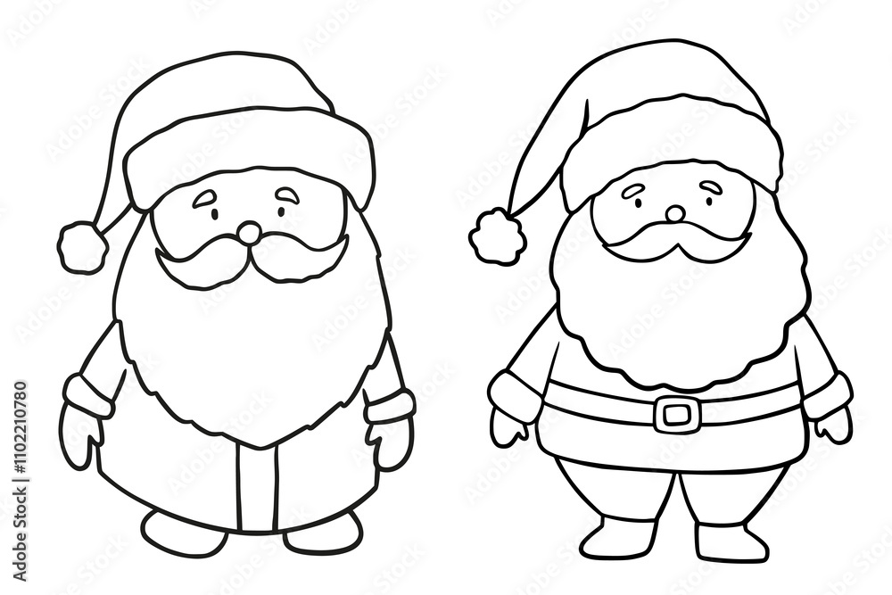 Santa Claus coloring book sketch. Vector outline Christmas illustration ...