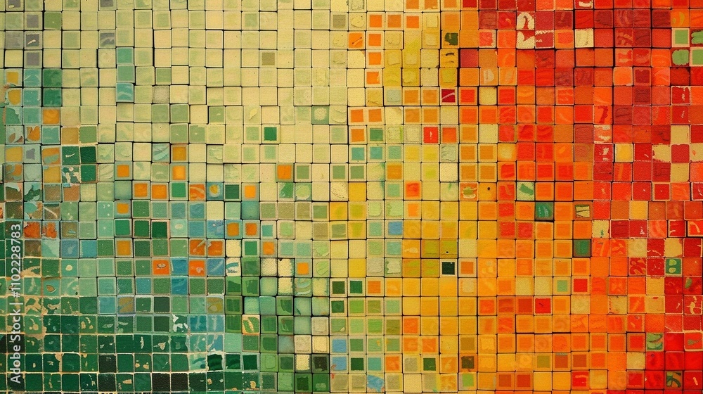Multicolor tile mosaic with vintage texture 3d rendering image. Square ...