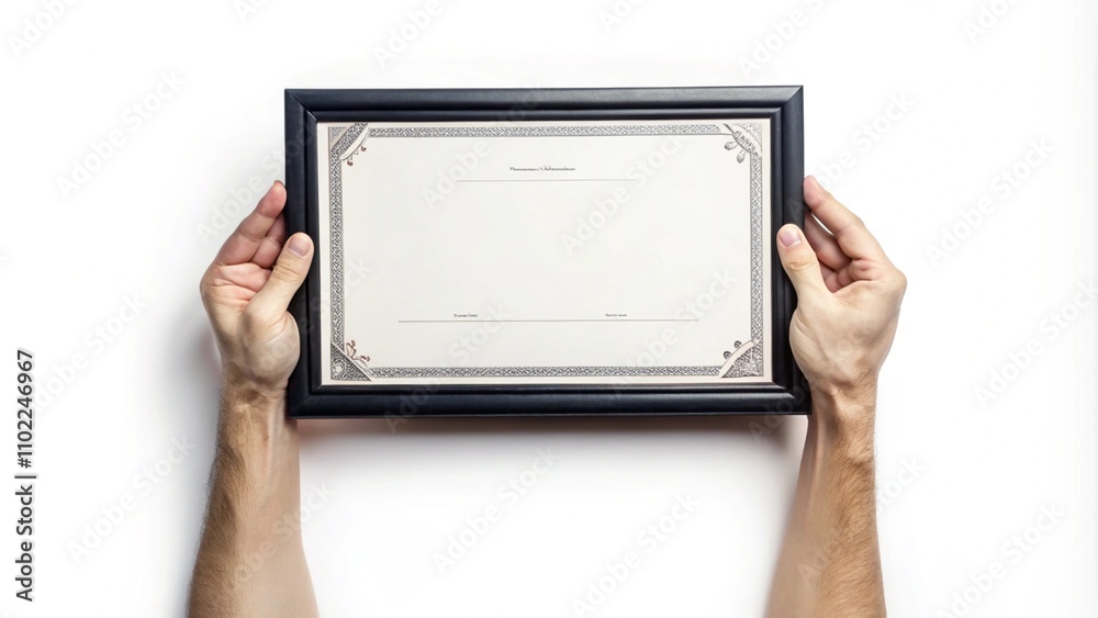 Hands holding empty black certificate mock-up isolated on white ...