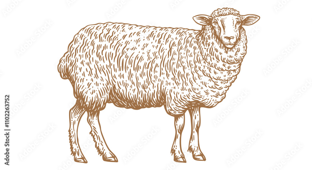 Sheep, lamb, mutton. Vintage retro print, black white sheep drawing ...