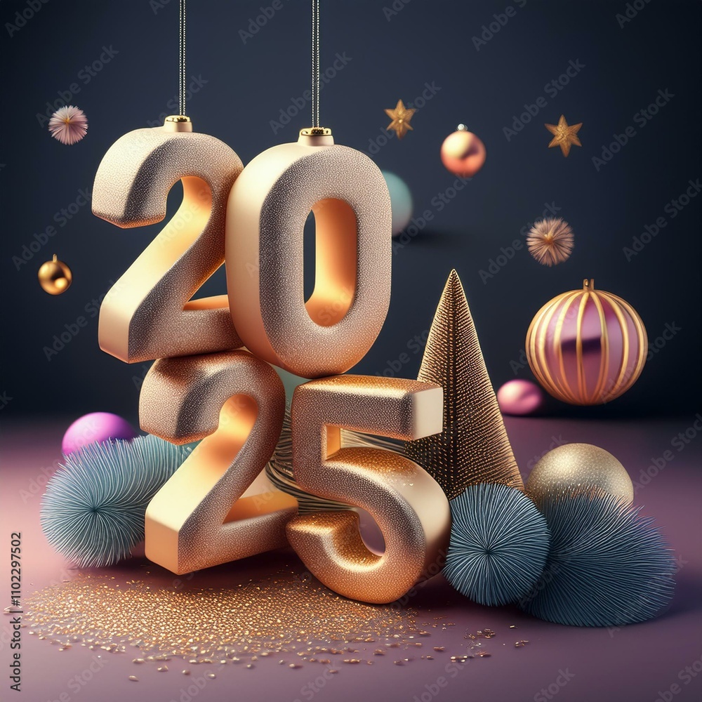 3d text new year 2025 gold realistic rendering new year celebration Stock Photo | Adobe Stock