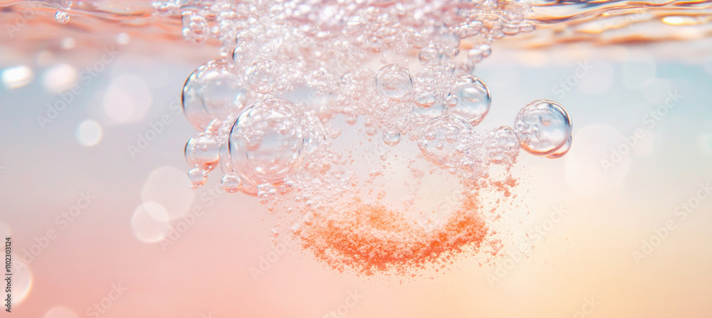 Orange powder dissolving in water creating bubbles and foam Stock Photo ...