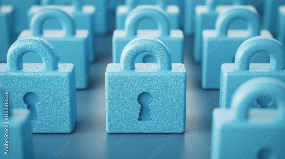 Cyberbullying affects internet safety. Blue padlocks on a surface ...