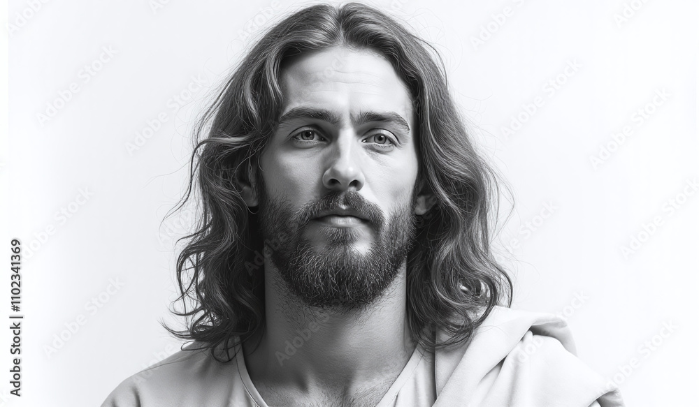fine pencil drawing depicts jesus peaceful prince detailed facial ...