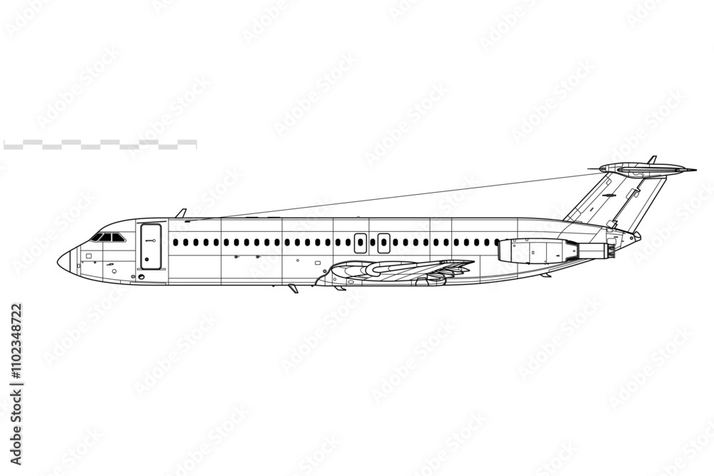 BAC One-Eleven-500, BAC 1-11. Vector drawing of short-range jet ...
