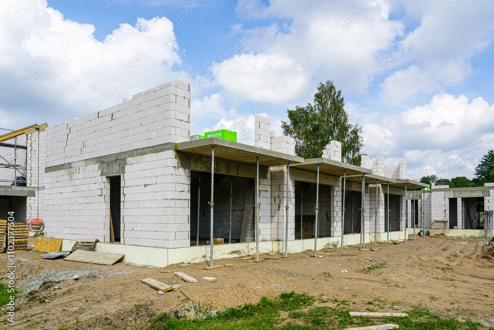 Construction of a new residential house from expanded clay blocks ...