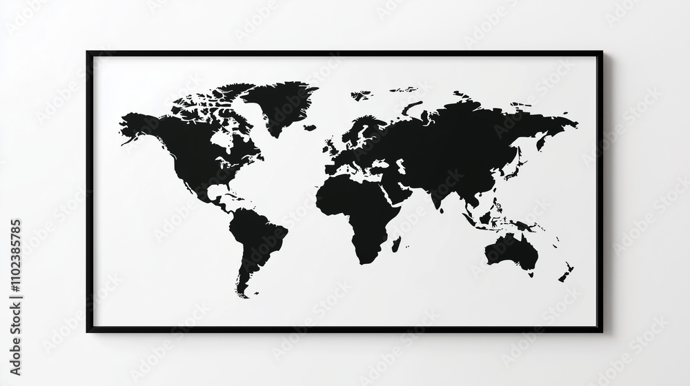 Modern minimalist world map with black outlines on white background ...