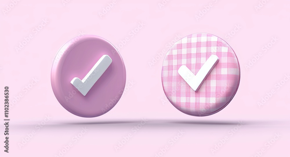 A collection of shiny red crosses and green checkmarks on a clear ...