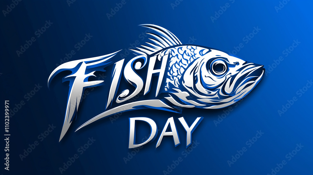 Fish Day logo on a blue background, Modern fish illustration for event ...