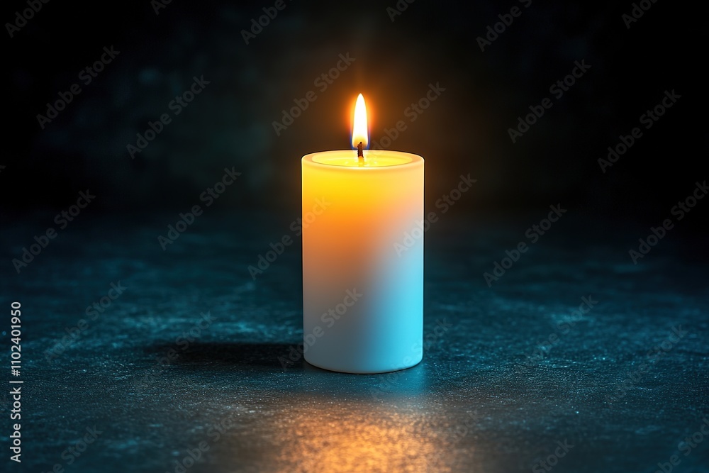 Photo Stock single white candle placed in center of dark background ...