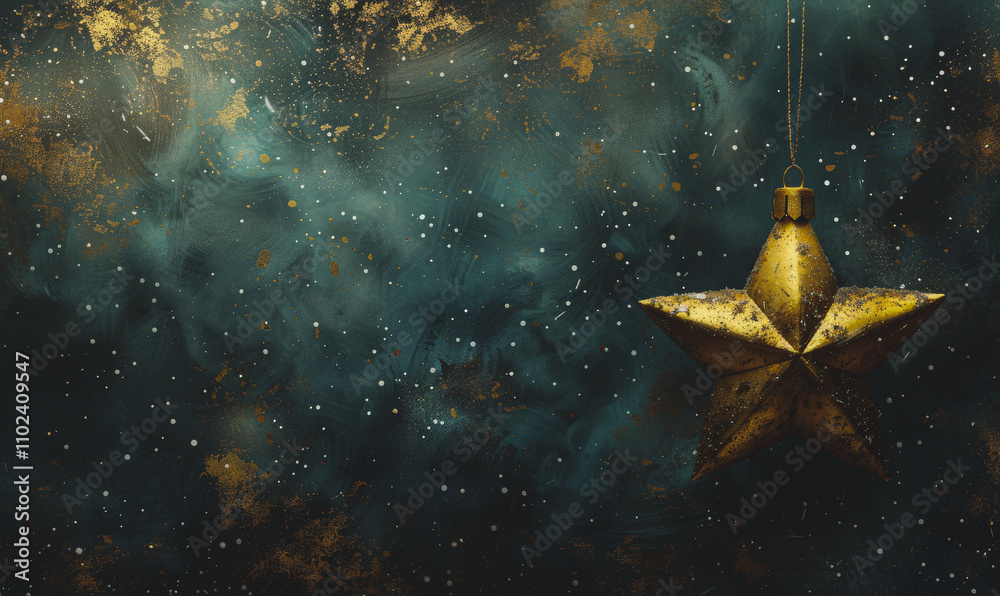 Gold star light hanging on dark background Digital illustration, white ...