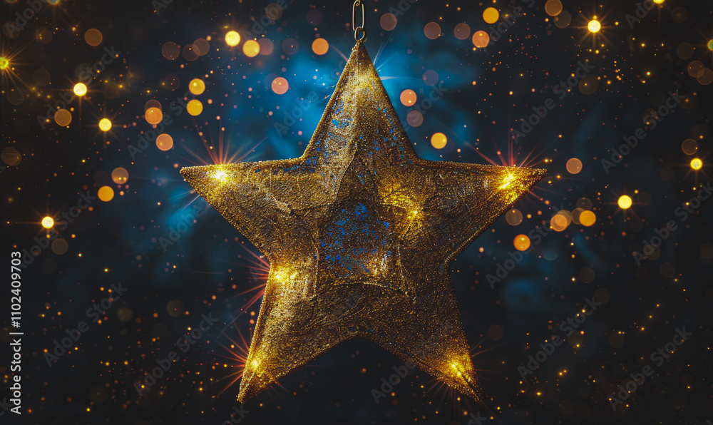 Gold star light hanging on dark background Stock Illustration | Adobe Stock