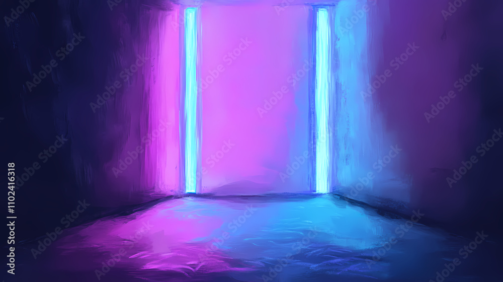 Liminal space, blue and purple neon lights. Liminal. Illustration Stock ...