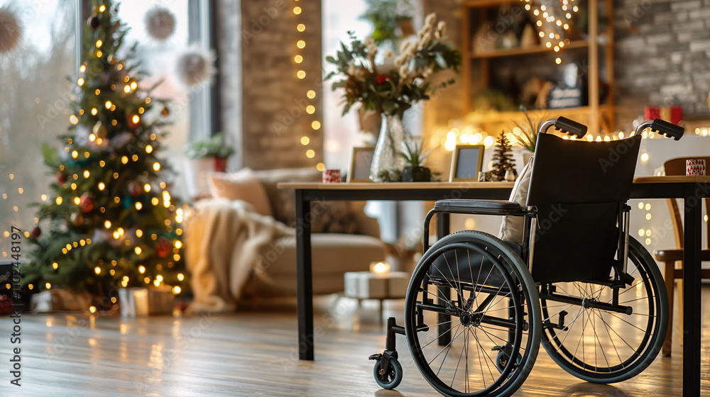 Foto de Stock Wheelchair-accessible table with minimalist holiday ...