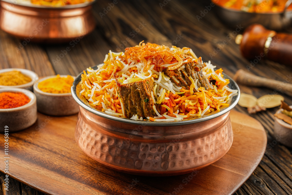 indian chicken biryani, Spicy chicken biryani food photography Stock ...