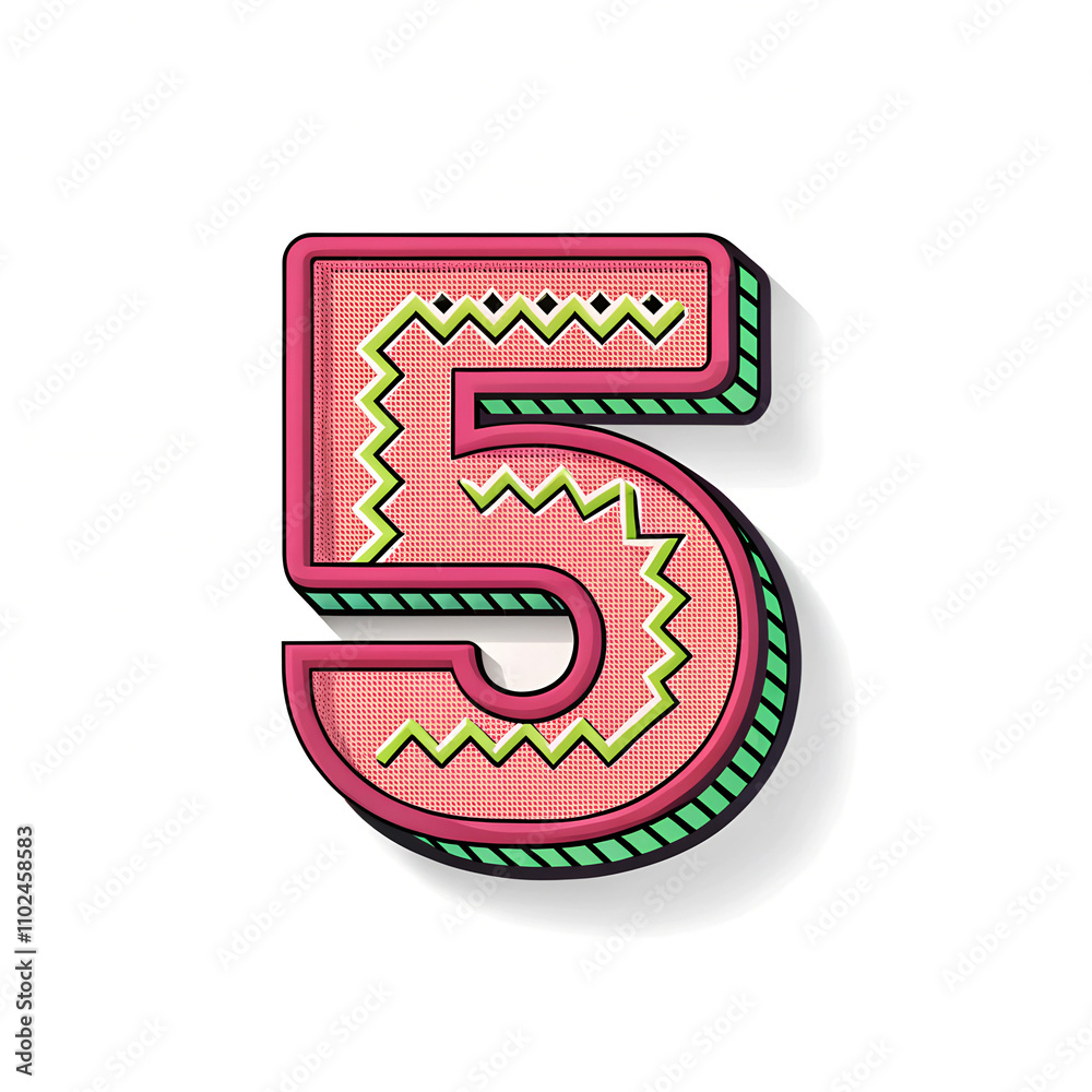 Retro inspired number 5 design on pink background for vintage aesthetic ...