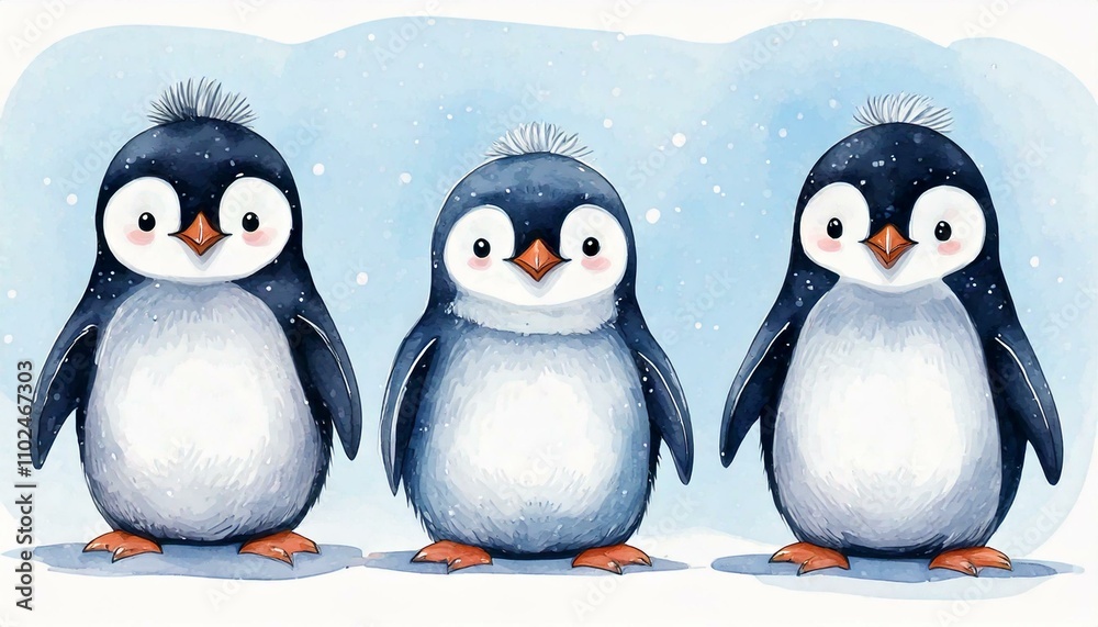 Cute Watercolor Penguins Winter Watercolor vector images create your ...