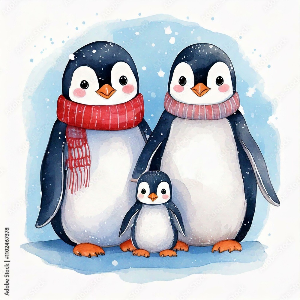 Cute Watercolor Penguins Winter Watercolor vector images create your ...