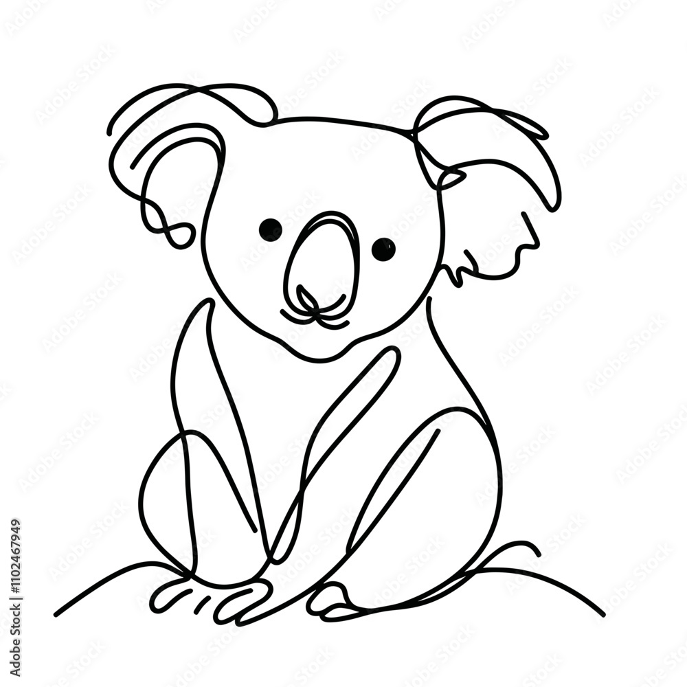 Koala line art illustration sitting on transparent background for ...