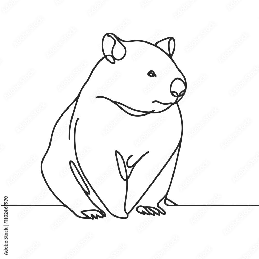 Wombat line art illustration sitting on transparent background for ...