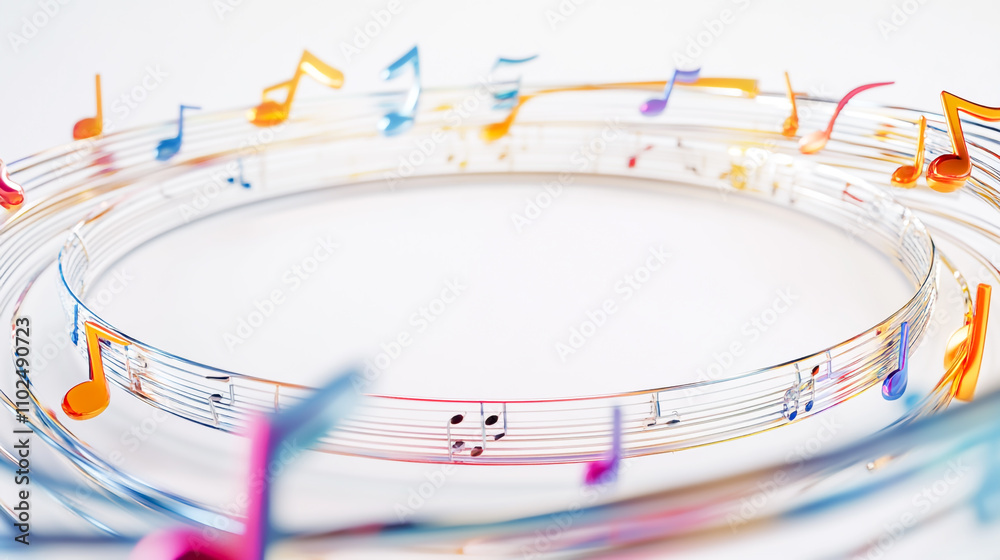 colorful musical notes around the edge of a circular drum, on a white ...