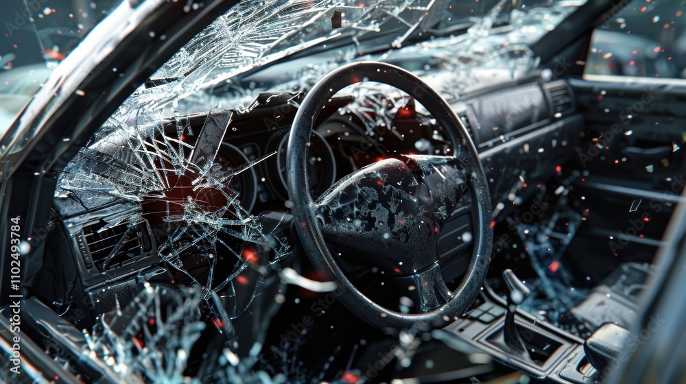 Car Crash Aftermath: Smashed Dashboard and Deployed Airbag from Drunk ...