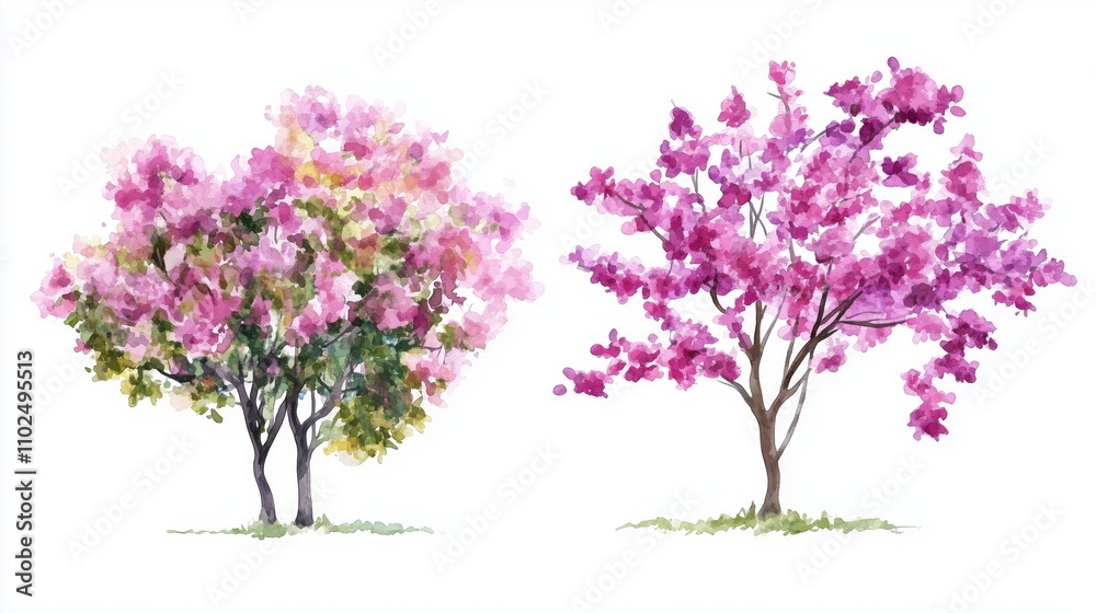 Vertor set of spring blossom tree,blooming plants side view for ...