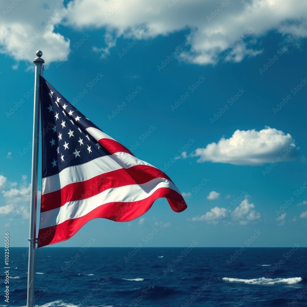 The American flag is shown in high definition, with the waves in the ...