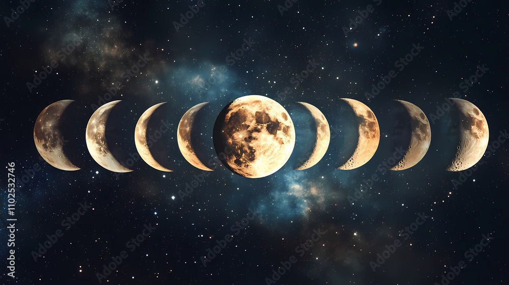 Illustration of moon phases showing the different stages of the lunar ...