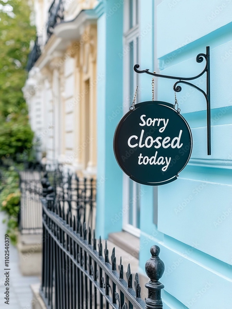 ' Sorry we are closed today' font text on black sign hanging on stand ...