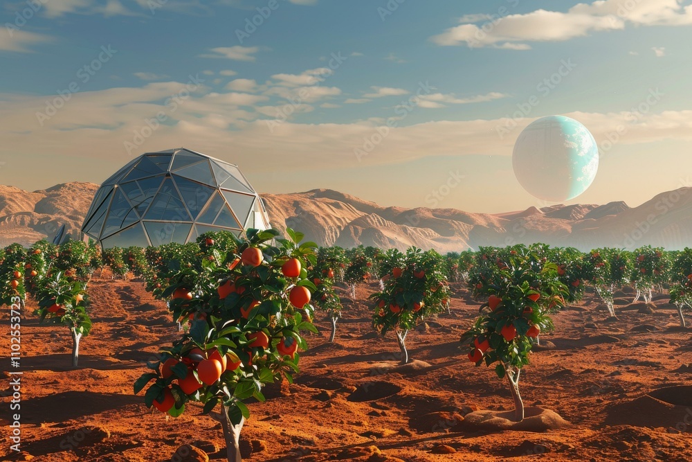 Futuristic Mars colony with geodesic dome and thriving extraterrestrial ...