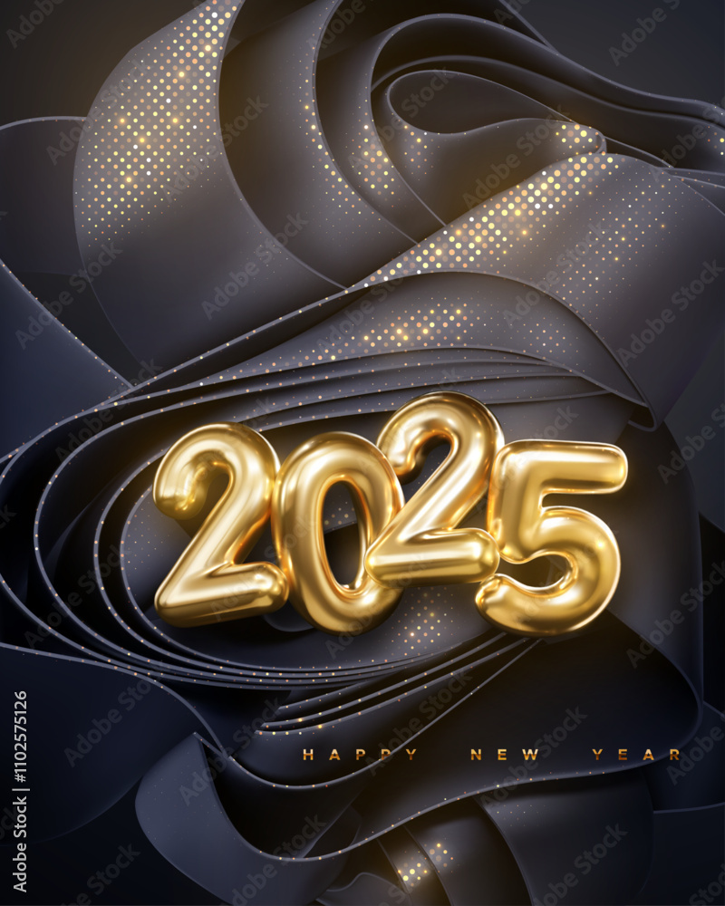 Happy New 2025 Year. Vector holiday illustration. Golden number 2025 ...
